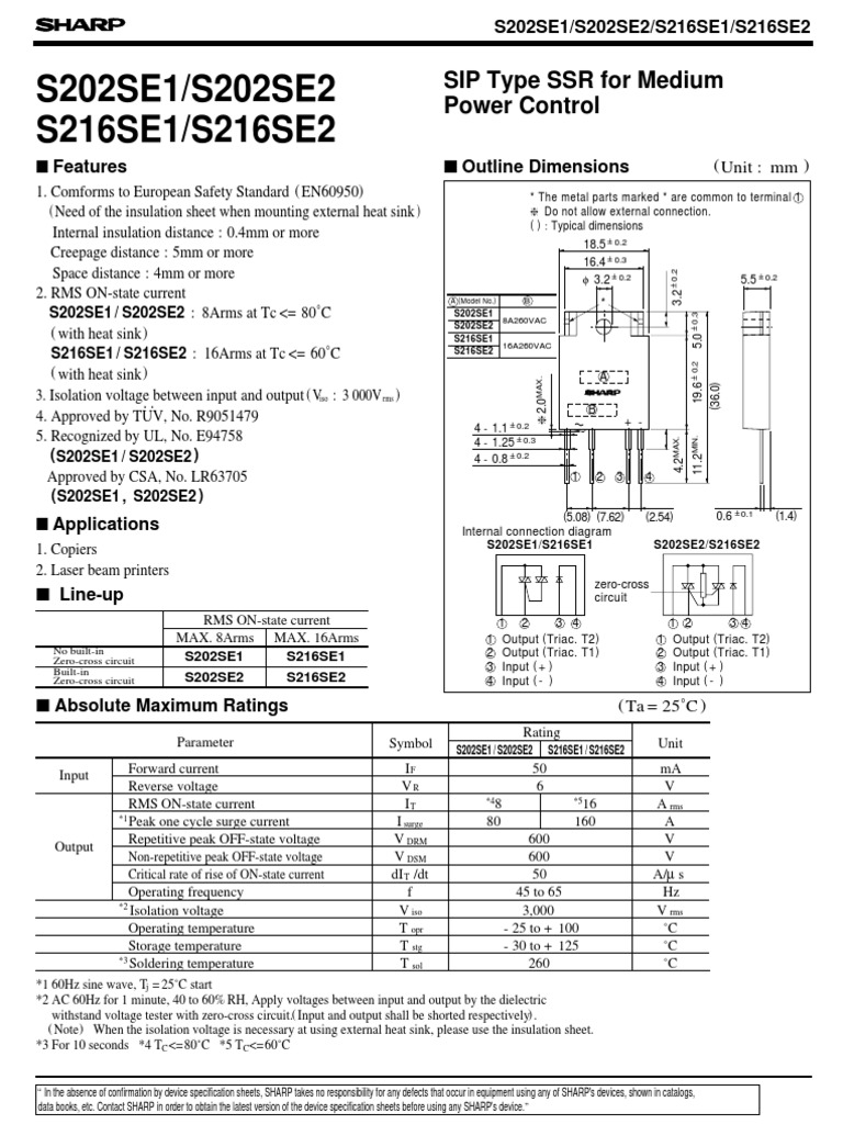 S202SE1/S202SE2 S216SE1/S216SE2: SIP Type SSR For Medium Power Control ...