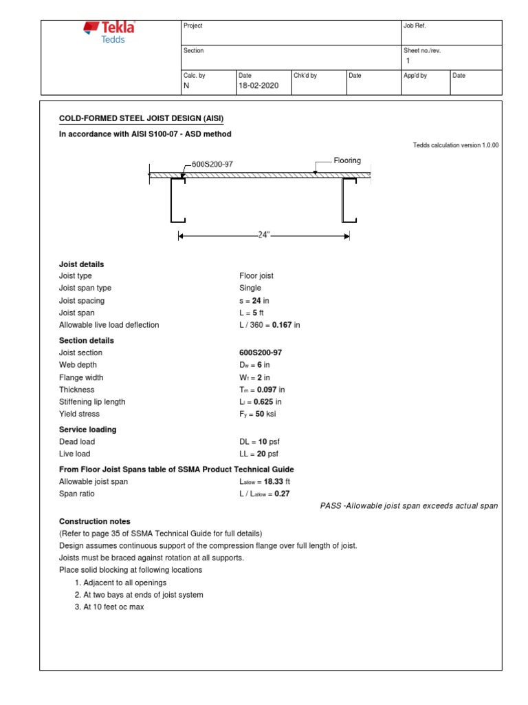 Cold-Formed Steel Joist Design Guide | PDF