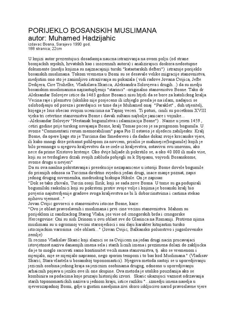 Porijeklo Bosanskih Muslimana | PDF