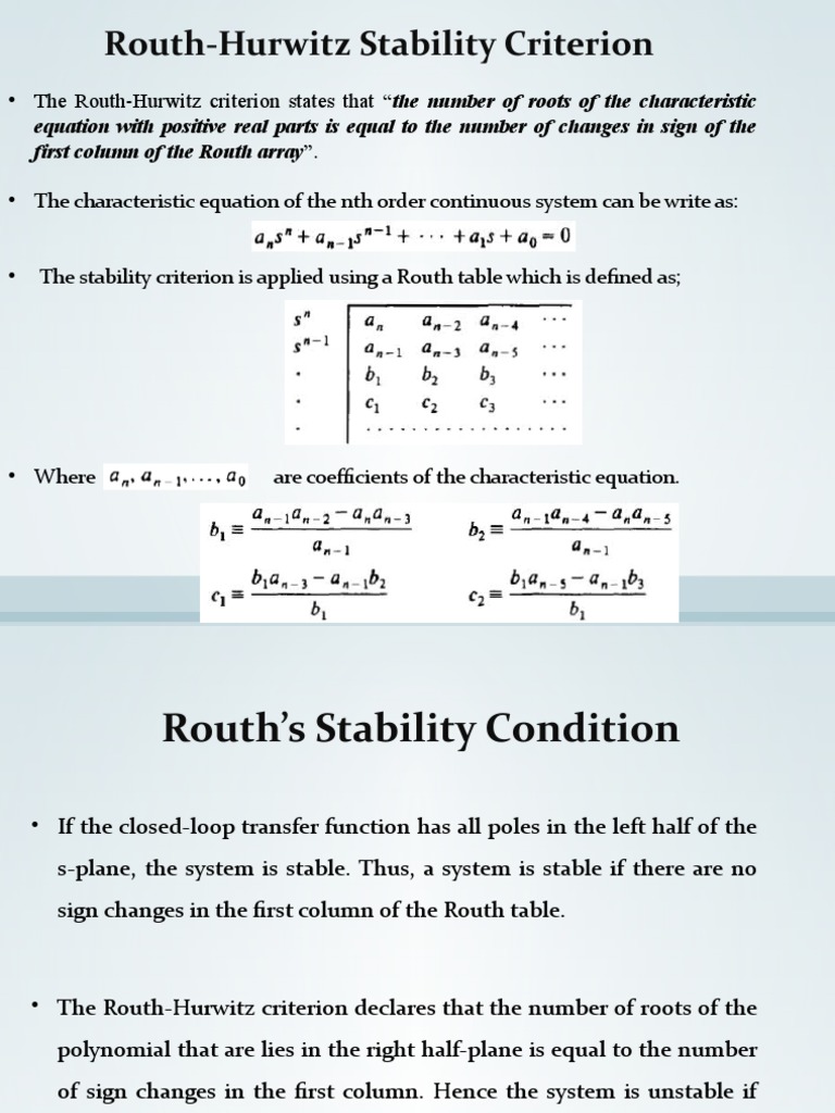 Routh-Hurwitz Stability Criterion | PDF | Control Theory | Applied Mathematics