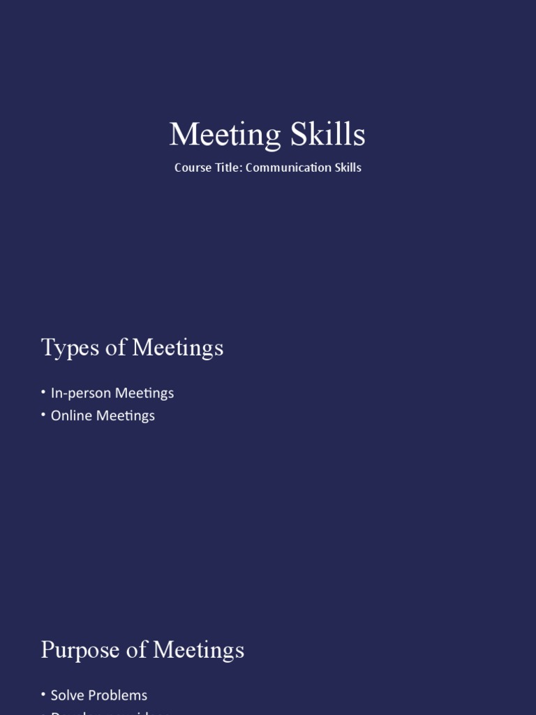 Meeting Skills: Course Title: Communication Skills | PDF | Career & Growth