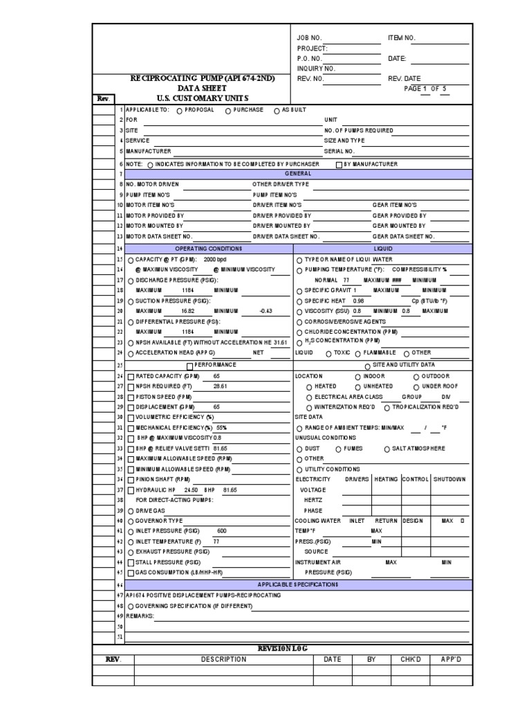 (API 674-2nd) Reciprocating Pump | PDF | Horsepower | Pump
