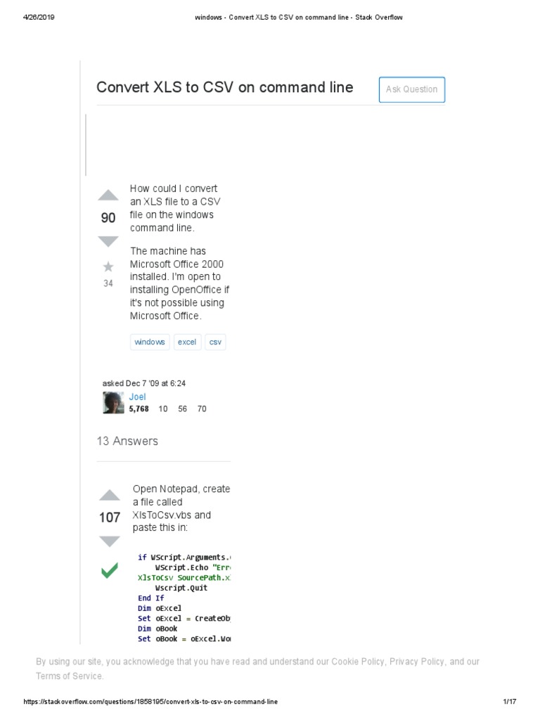 Windows - Convert XLS To CSV On Command Line | PDF | Microsoft Excel | Comma Separated Values