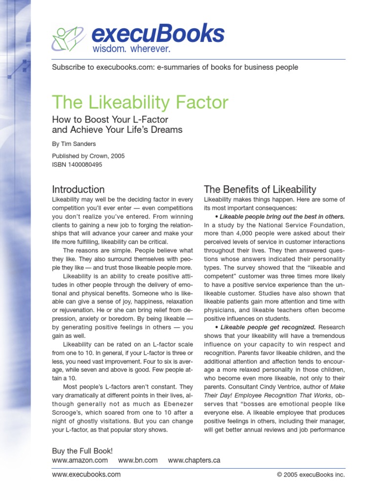 Execu Ooks: The Likeability Factor | PDF | Empathy | Sympathy