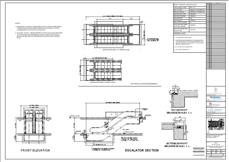 Front Elevation Escalator Section Escalator Section: Top Support ...