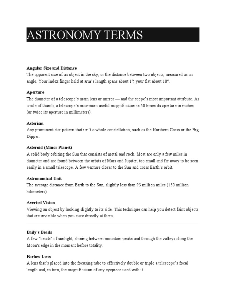 Astronomy Terms Mostly Used | PDF | Stars | Sun