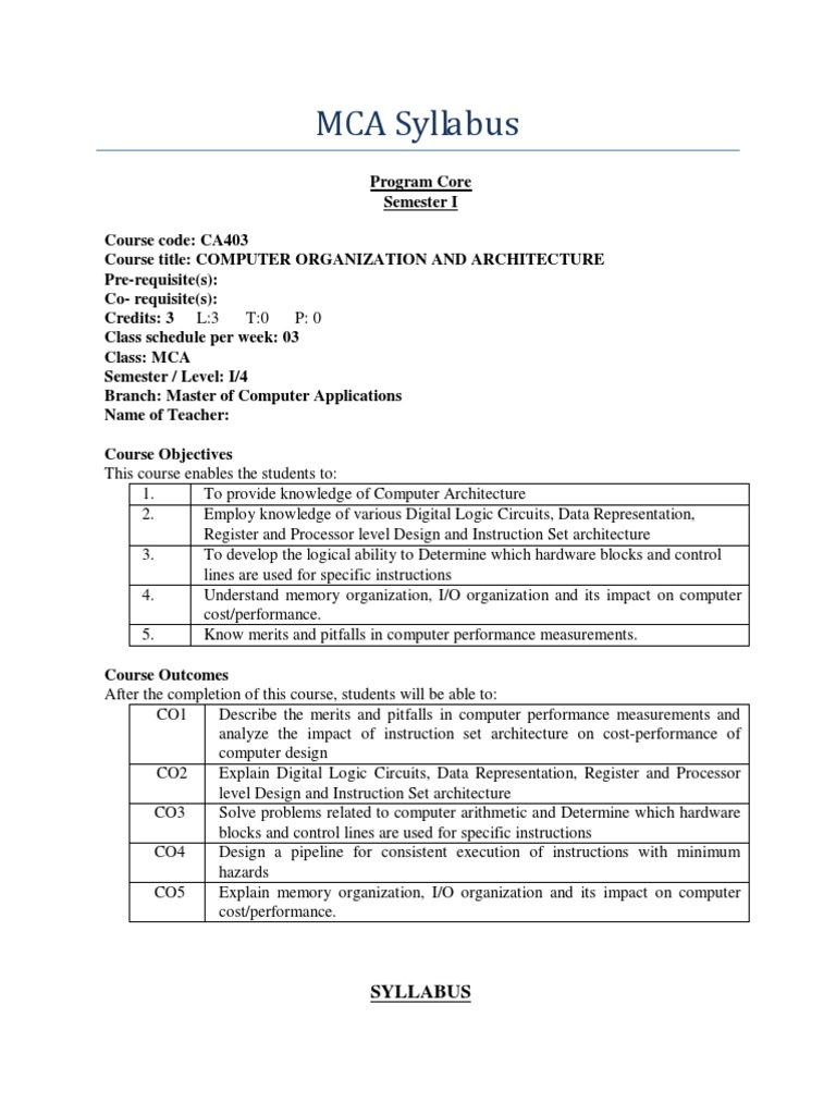 MCA Syllabus - 1st Sem PDF | PDF | Relational Database | Method (Computer Programming)