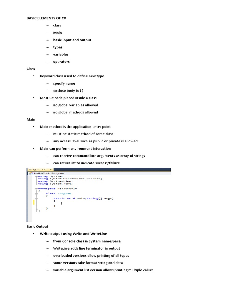 Week2a Basicelementsinc Pdf C Sharp Programming Language Class Computer Programming