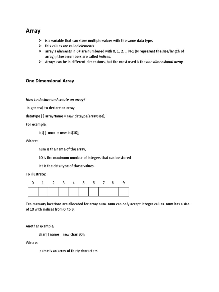 One Dimensional Array Pdf Array Data Structure Data Type