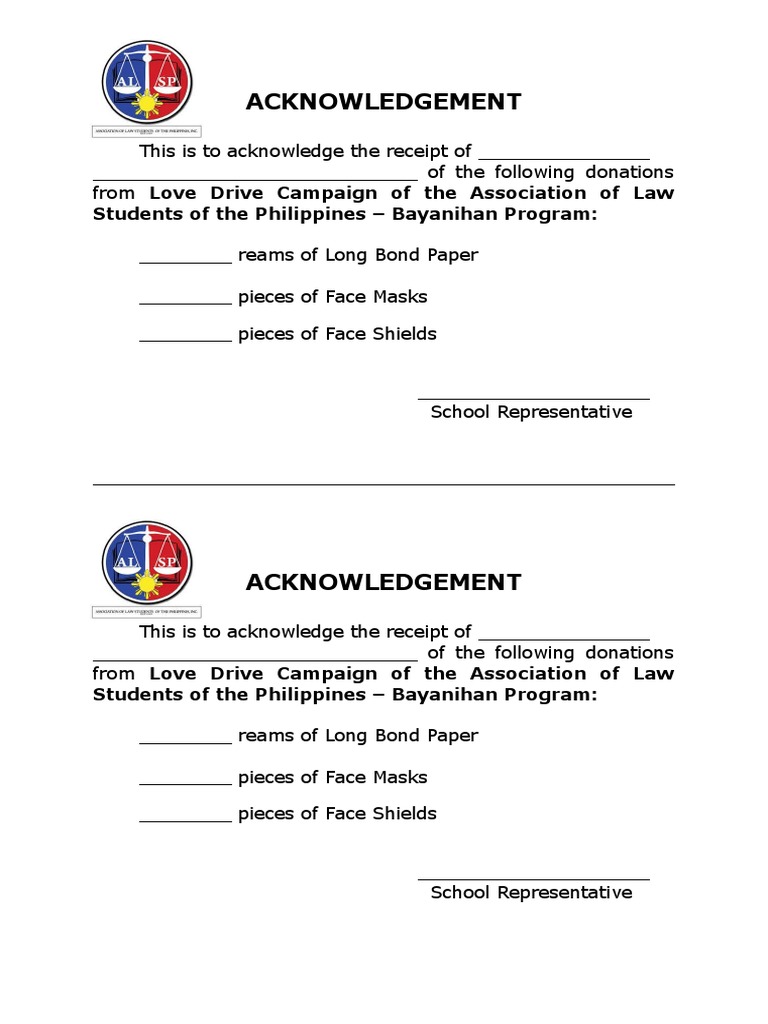 Acknowledgement: Students of The Philippines - Bayanihan Program | PDF