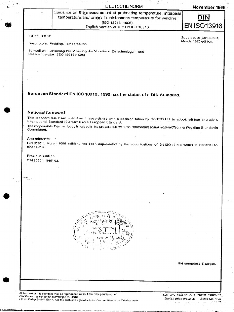 001-Din en Iso 13916 1996 Guidance On The Measurement of Preheating ...