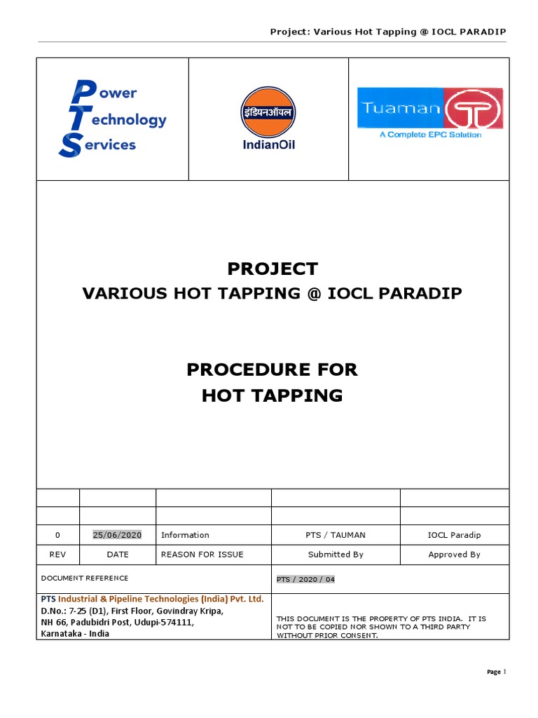 Hot Tapping Procedure IOCL Paradip | PDF | Occupational Safety And ...
