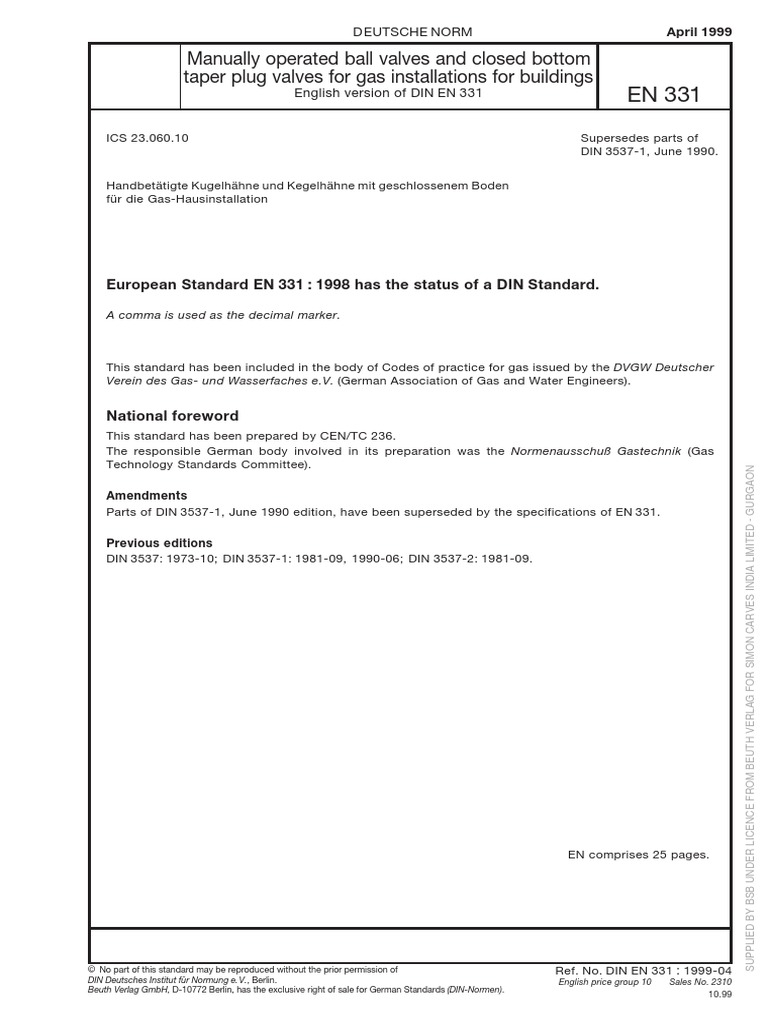 001-Din en 331 1999 Gas Installations For Buildings | PDF | Europe Travel