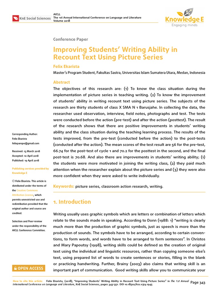 Improving Students' Writing Ability in Recount Text Using Picture Series | PDF | Vocabulary ...