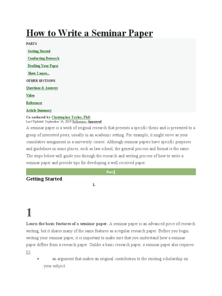 How To Write A Seminar Paper: Getting Started | PDF | Question | Essays
