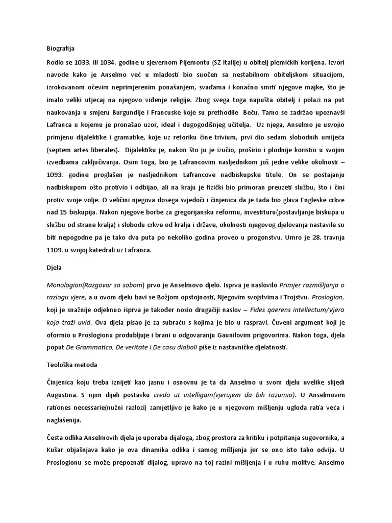 Anselmo Canterburyski Proslogion | PDF