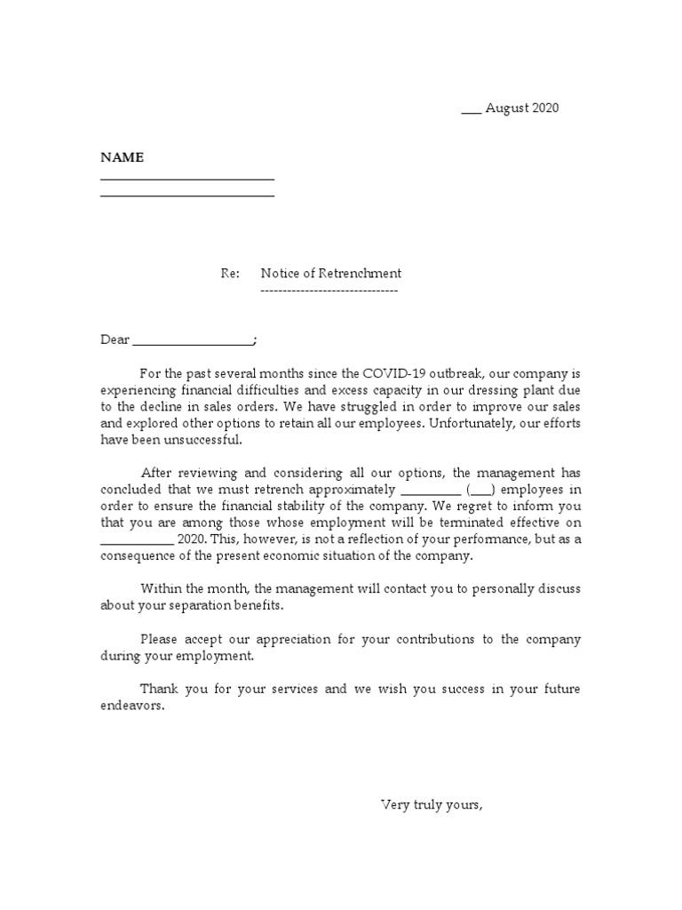 Notice To Employees - Retrenchment Due To COVID | PDF