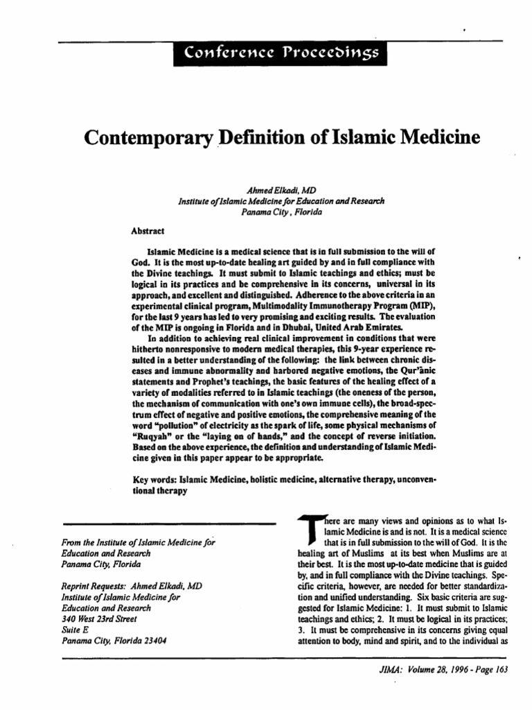 Islamic Medicine - Definition - DR - Elkadi - Final | PDF | Chronic Condition | Medicine