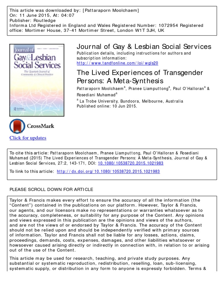 The Lived Experiences of Transgender Per | PDF | Transgender | LGBTQIA+ Studies