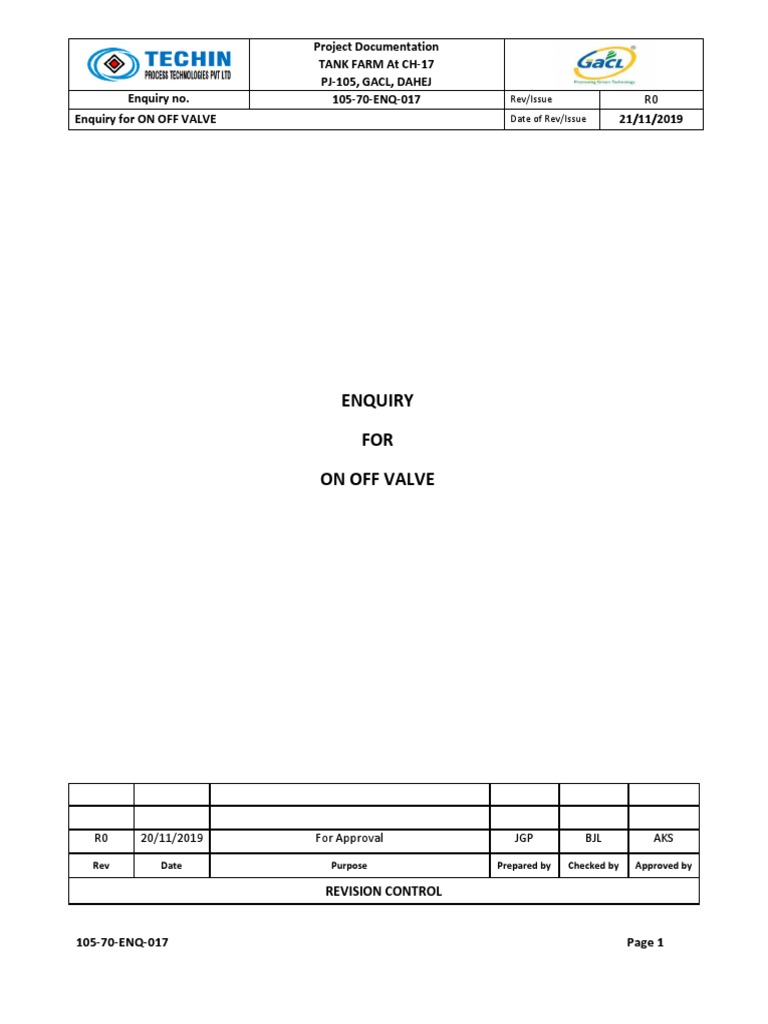 Enquiry Specification Cover Page | PDF | Valve | Nature
