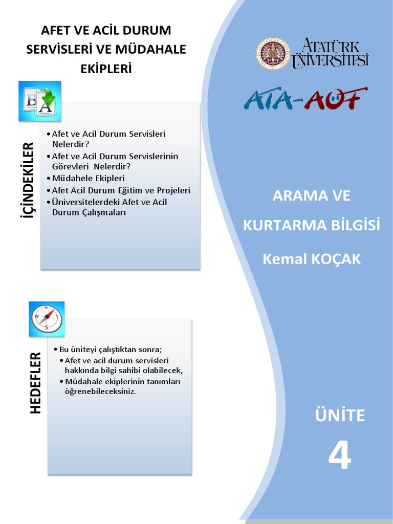 AFET VE ACİL DURUM SERVİSLERİ VE MÜDAHA Atauni | PDF