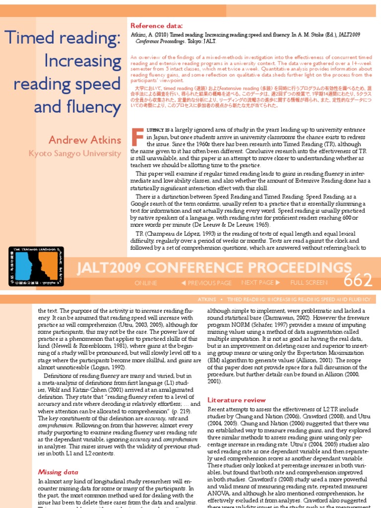 Timed Reading: Increasing Reading Speed and Fluency: Jalt2009 ...