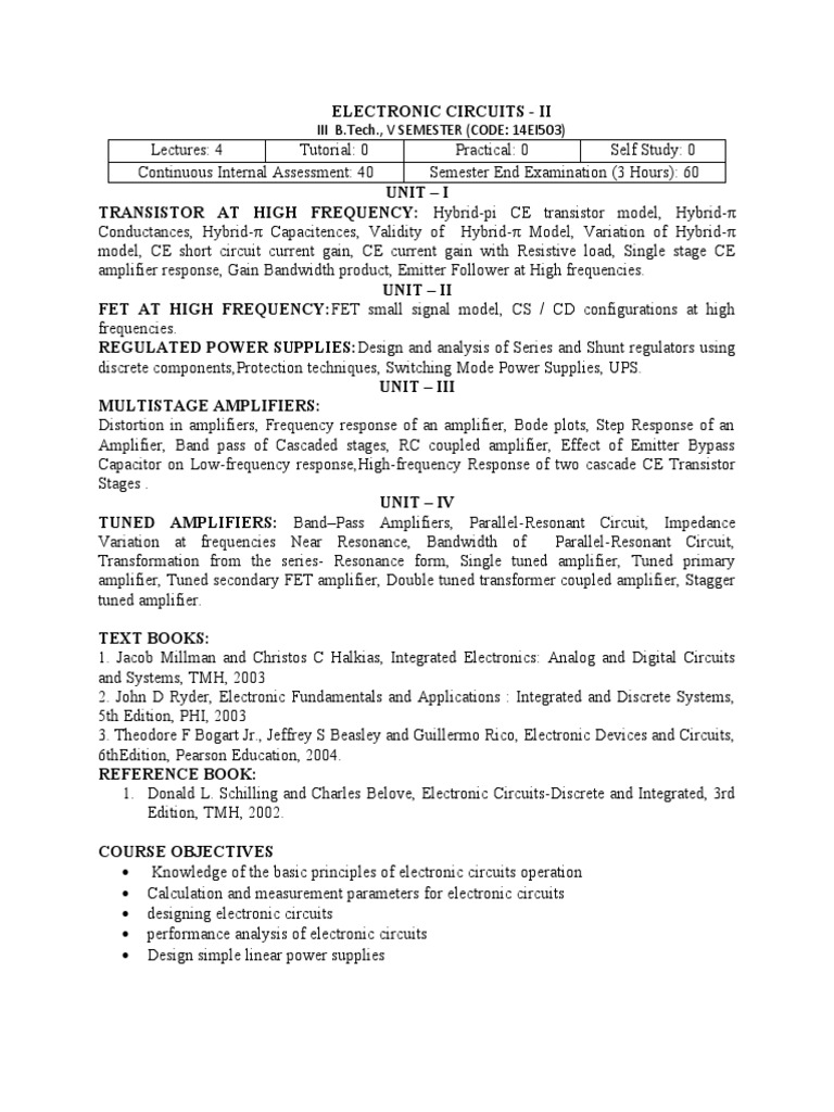 14EI503-Electronic circuits-II-course Plan | PDF | Amplifier ...