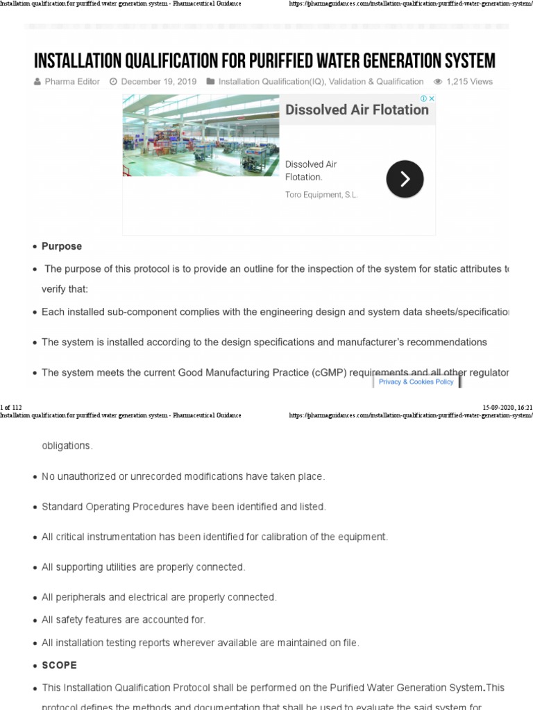 Purified Water System Installation Qualification | PDF | Water ...