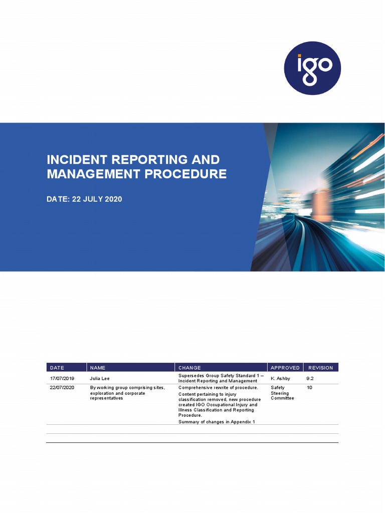 Incident Reporting and Management Procedure: DATE: 22 JULY 2020 | PDF ...