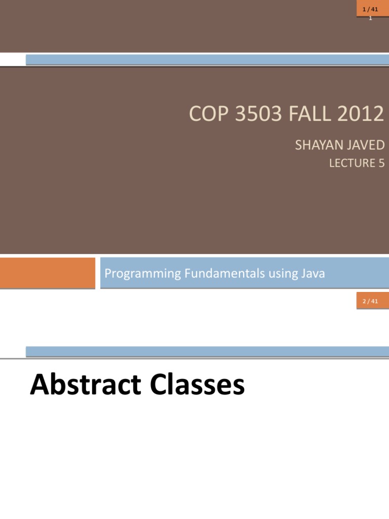 Programming Fundamentals using Java: Abstract Classes | PDF | Class ...