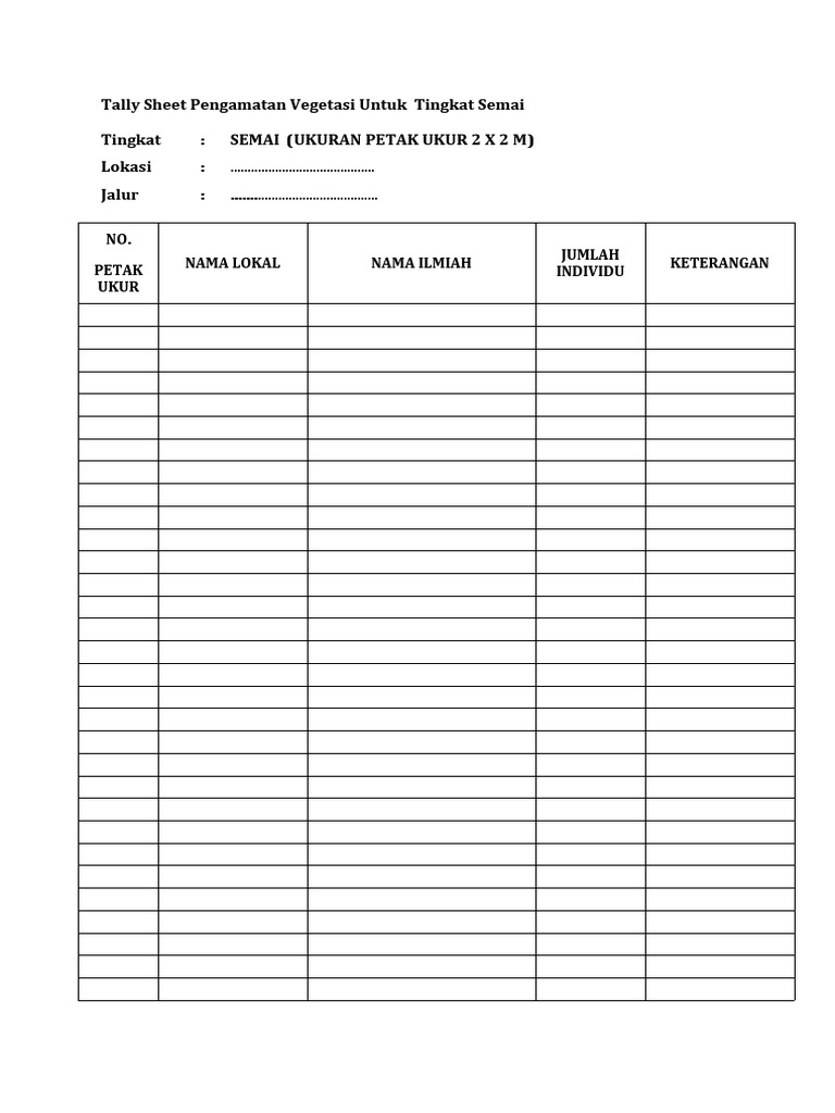 Tally Sheet Pengamatan Vegetasi | PDF