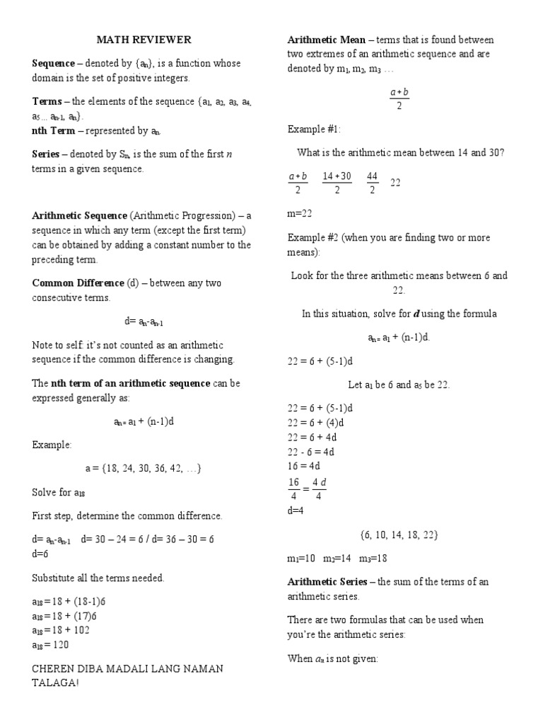 MATH REVIEWER (Edited) | PDF | Sequence | Algebra