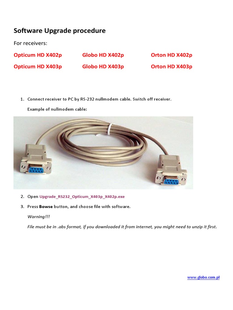 Software Upgrade Via RS-232 Procedure (X402p - X403p) | PDF
