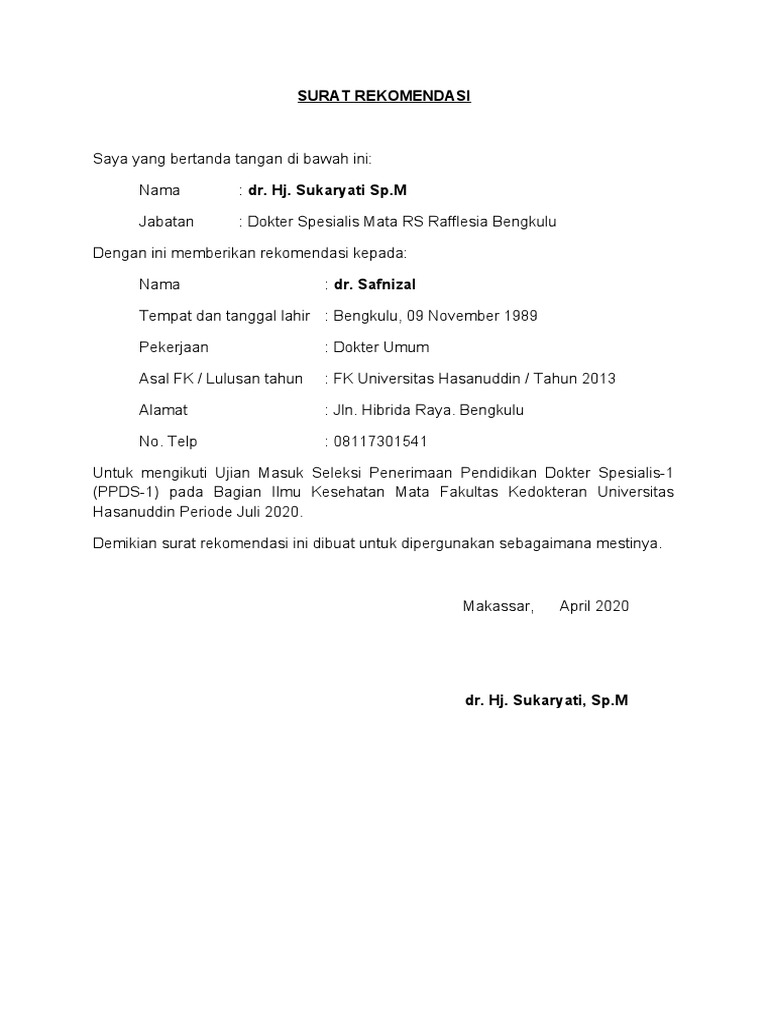 Surat REKOMENDASI Spesialis | PDF | Kesehatan Holistik | Sains & Matematika