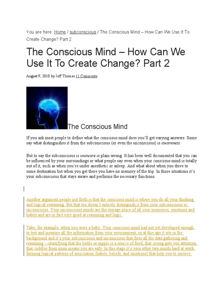 The Conscious Mind - How Can We Use It To Create Change? Part 2 | PDF ...