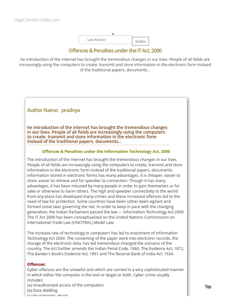 Offences & Penalties Under The IT Act, 2000 | PDF | Cybercrime ...
