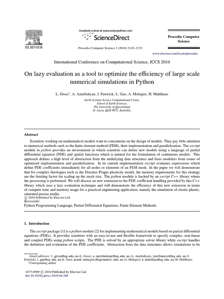 On Lazy Evaluation As A Tool To Optimize The Efficiency of Large Scale ...