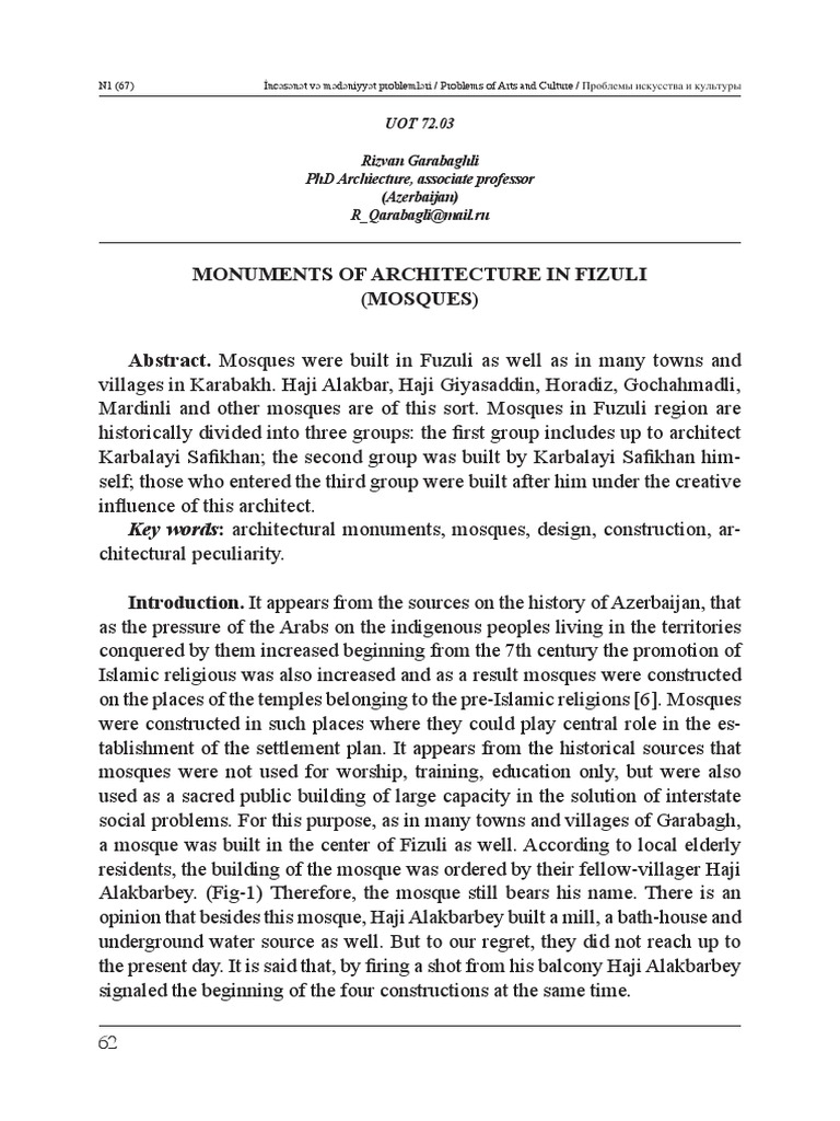 Monuments of Architecture in Fizuli Region (Mosques) | PDF | Mosque ...