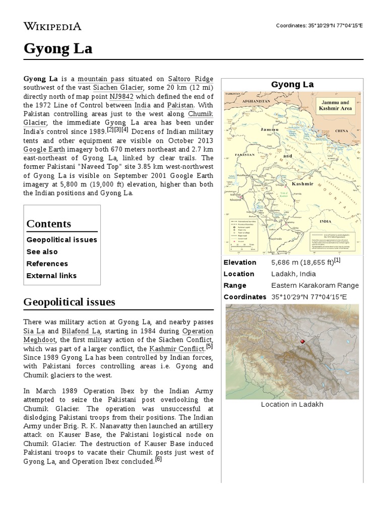 Gyong La: Gyong La Is A Mountain Pass Situated On Saltoro Ridge | PDF ...