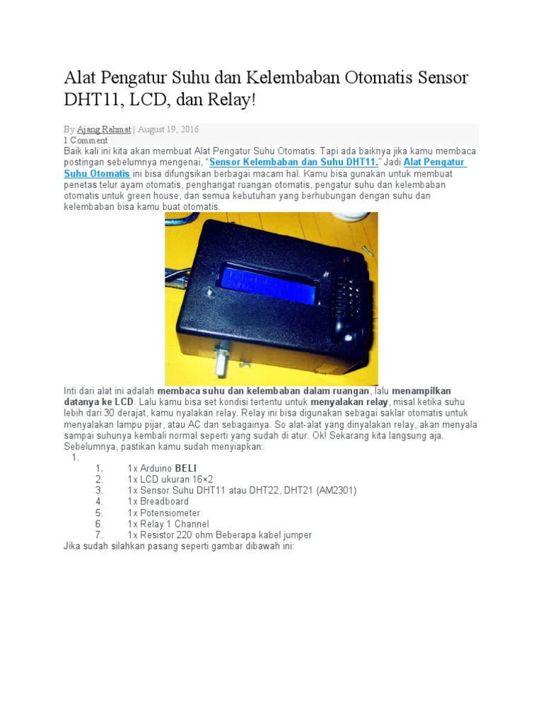 Alat Pengatur Suhu Dan Kelembaban Otomatis Sensor DHT11 | PDF