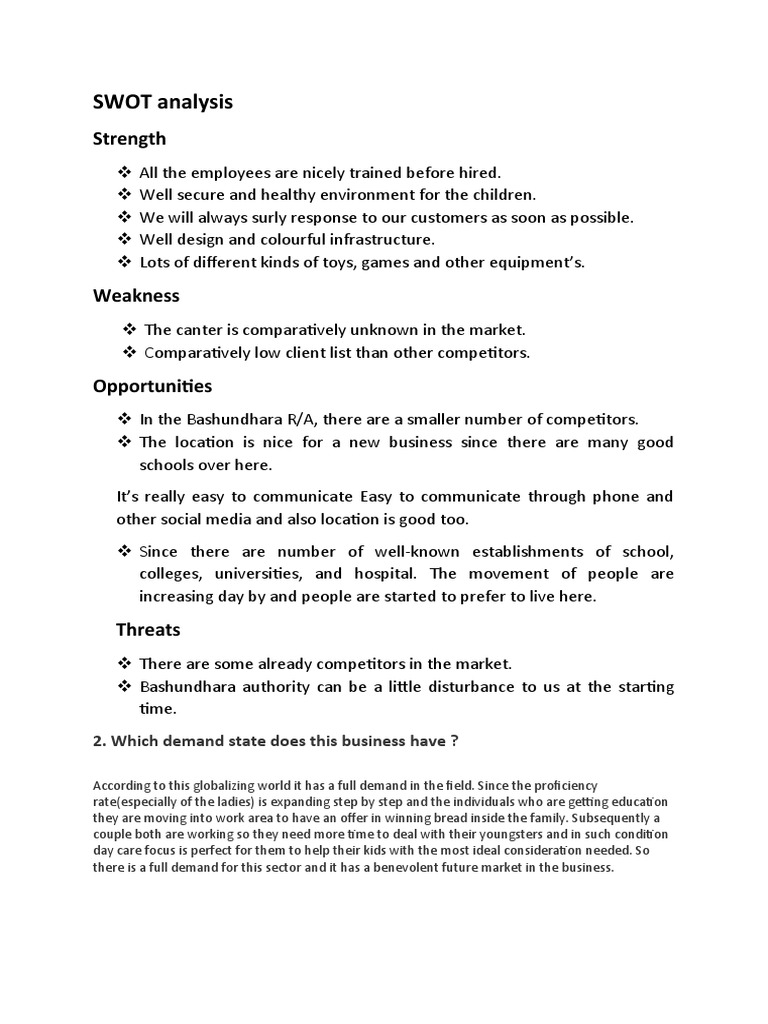 SWOT Analysis: Strength | PDF | Competition | Child Care