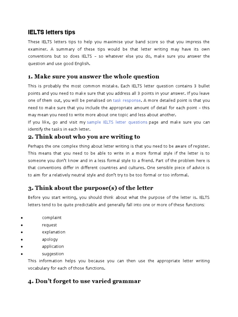 IELTS General Writing Tips | PDF | Phrase | Grammar