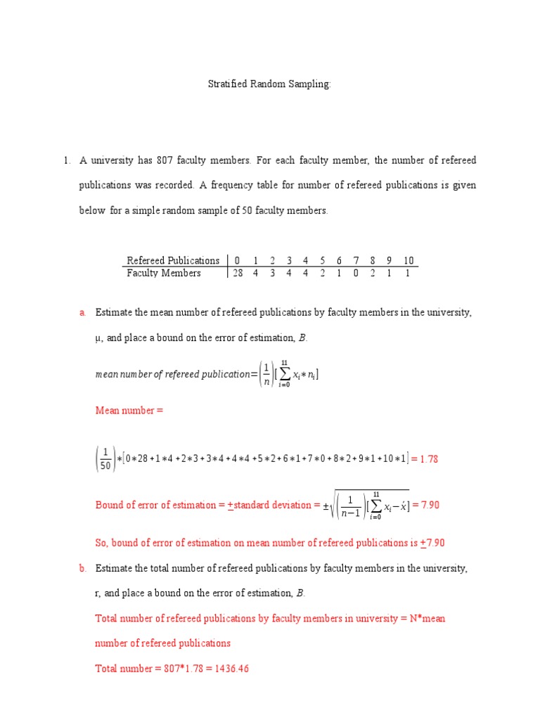 Statistics Stratified Random Sampling | PDF | Errors And Residuals | Stratified Sampling