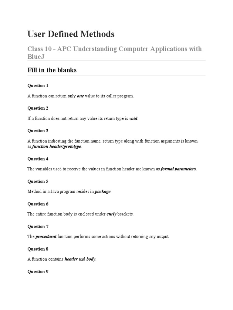 User Defined Methods 10 Pdf Parameter Computer Programming Method Computer Programming