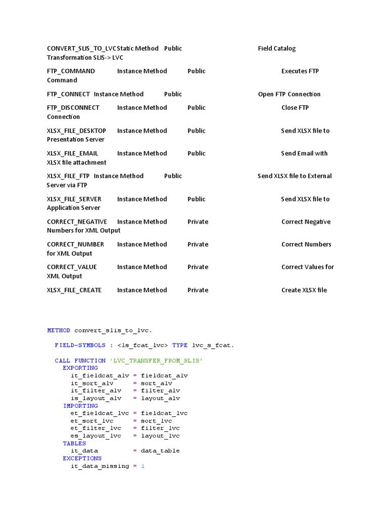 Method Field-Symbols Type Call Function Exporting: 'LVC - Transfer - From - Slis' | PDF | File ...