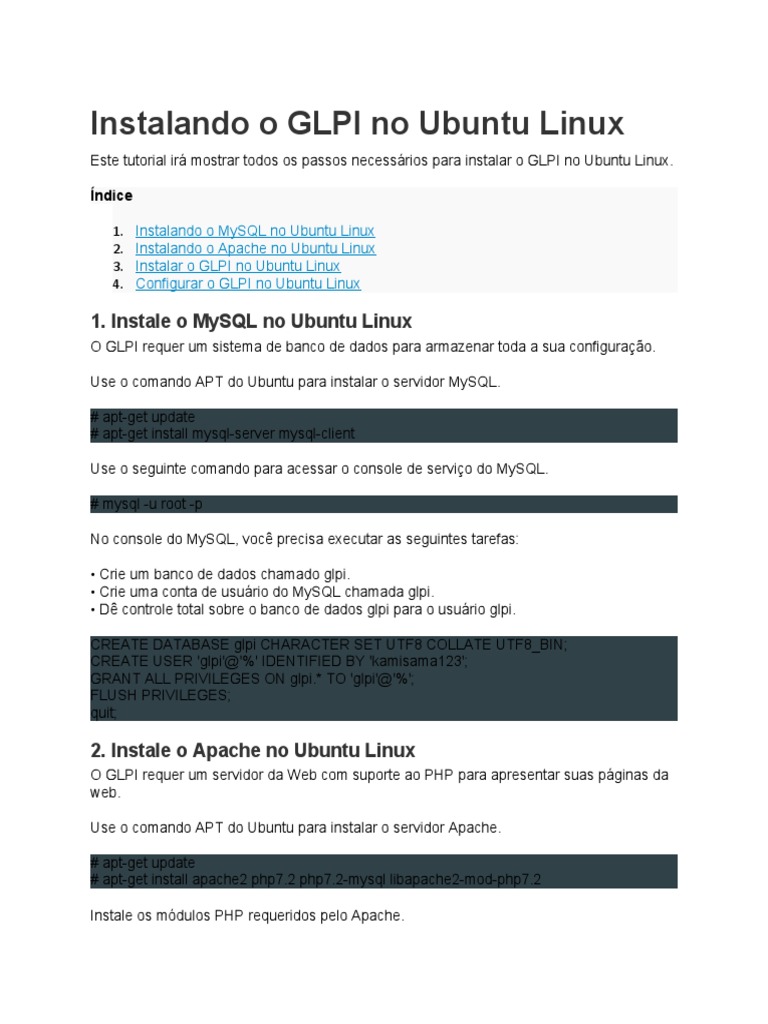 Instale GLPI Ubuntu | PDF | Servidor HTTP Apache | Linux