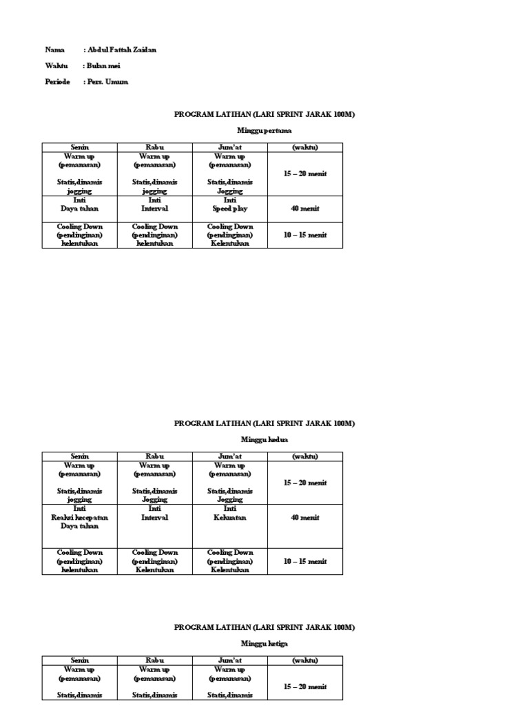 Program Latihan Lari 100m | PDF