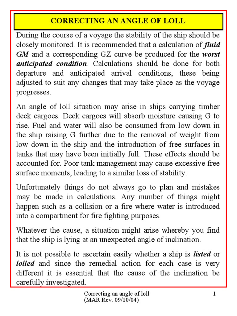 Correcting An Angle of Loll | PDF | Ships | Water Transport