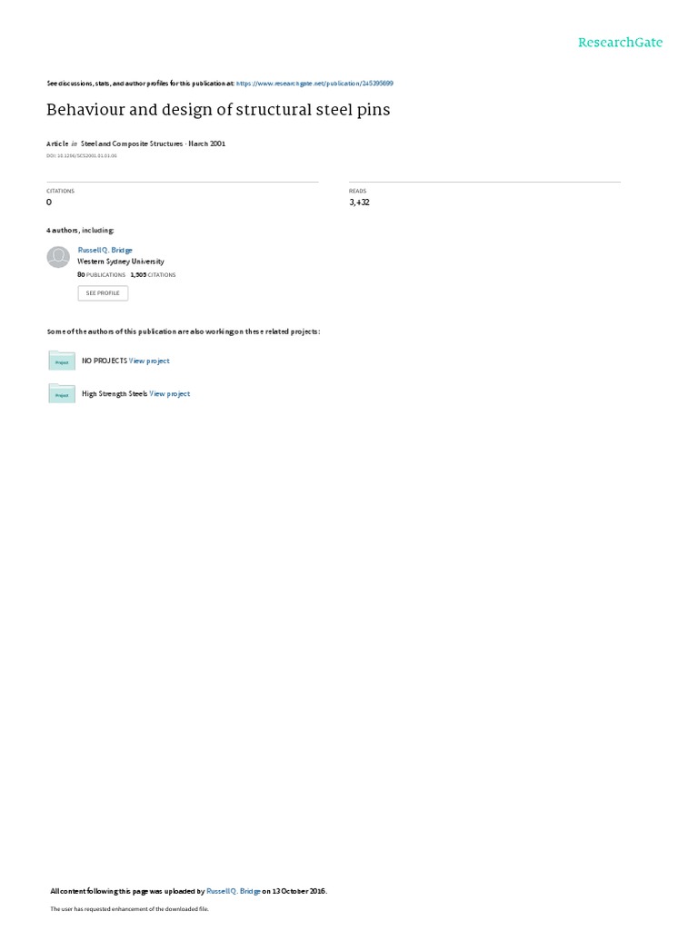 Behaviour and Design of Structural Steel Pins | PDF | Strength Of ...