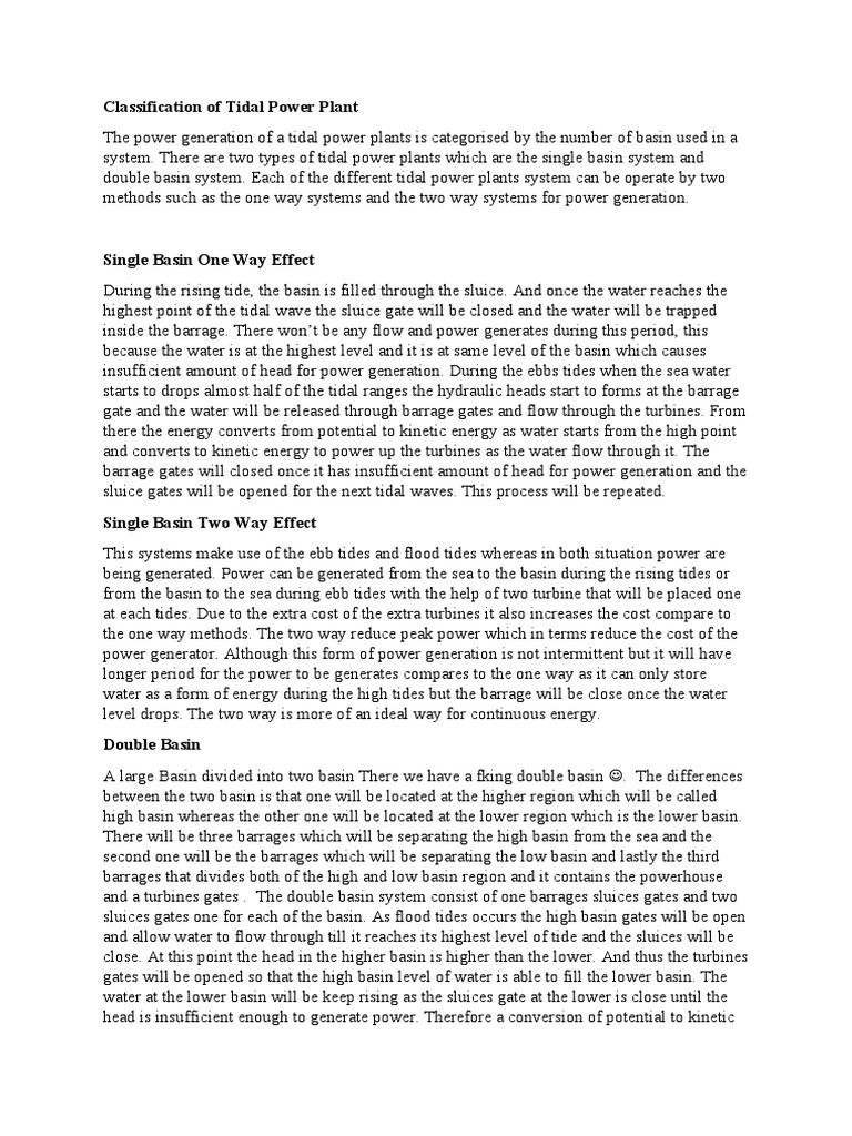 Classification of Tidal Power Plant | PDF | Sustainable Technologies ...